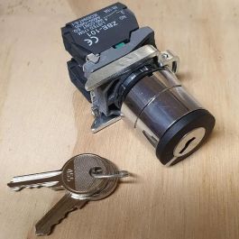 Key Switch Assembly, 2-Position, Stay-Put, with (2) N/O Contact Blocks